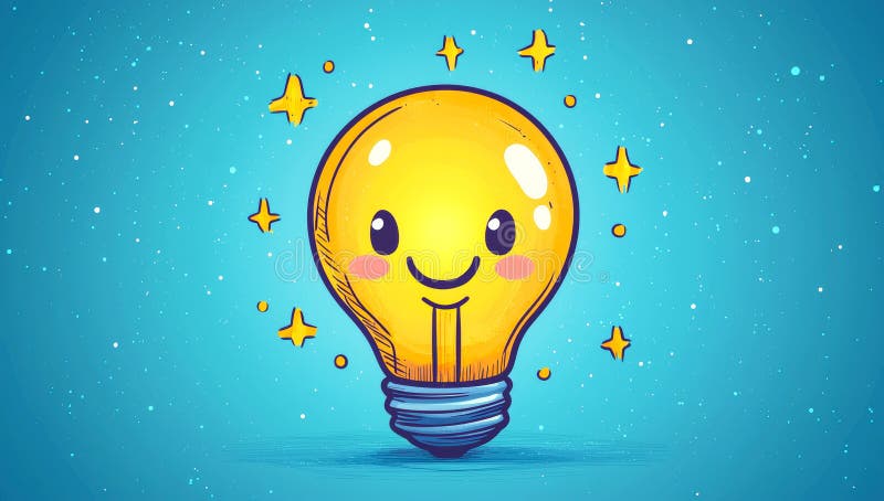 A Cartoon Light Bulb with a Smiley Face on it Stock Image - Image of ...