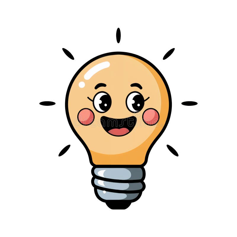 A Cartoon Light Bulb with a Smiling Face Exudes a Joyful and Friendly ...