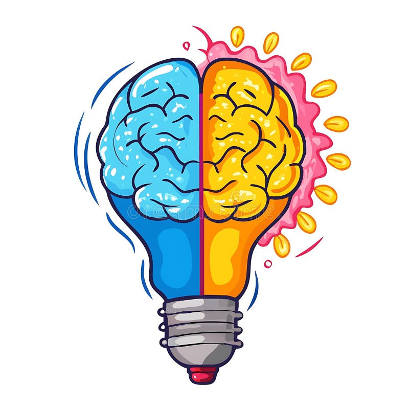 Cartoon Lightbulb with Split Brain and Colorful Splashes Stock Vector ...