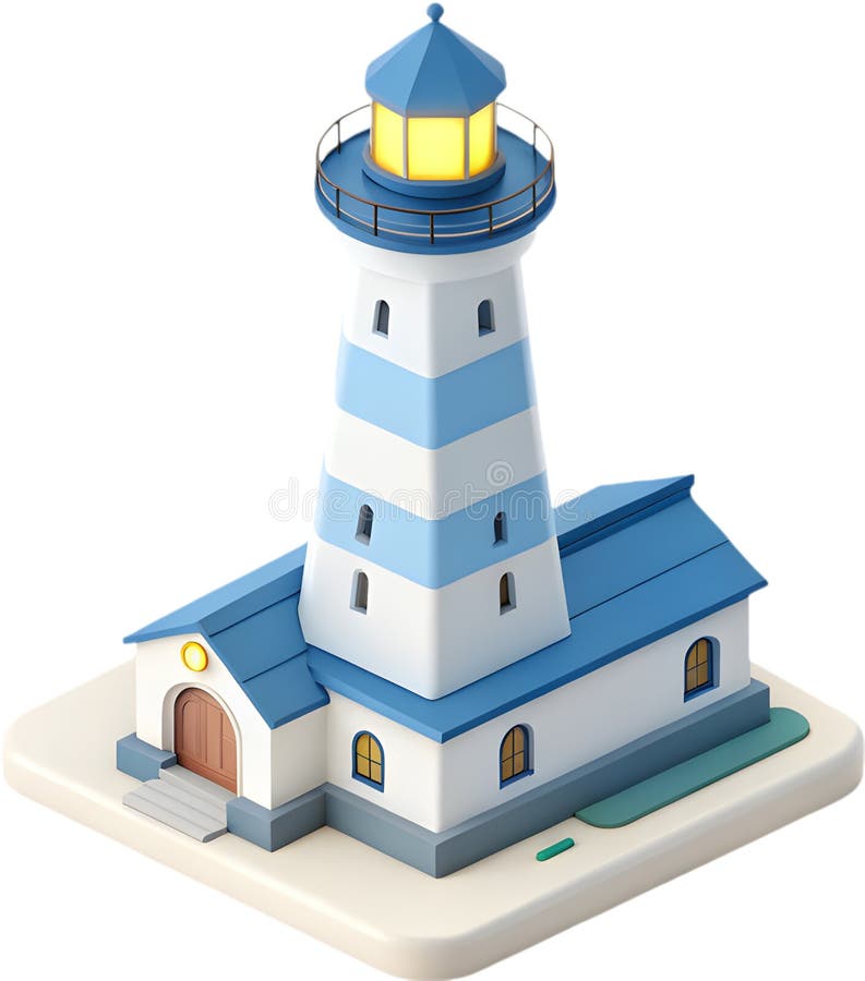 Cartoon Lighthouse Icon Clipart with Bright Light. Stock Illustration ...
