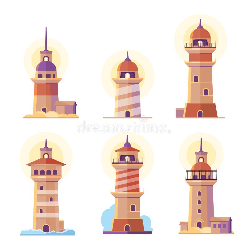 Lighthouse Vector Marine Vintage Labels. Lighthouses and Ocean Waves ...