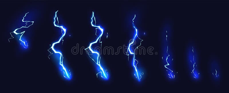 Cartoon Lightning Animation. Animated Frames of Electric Strike, Magic ...