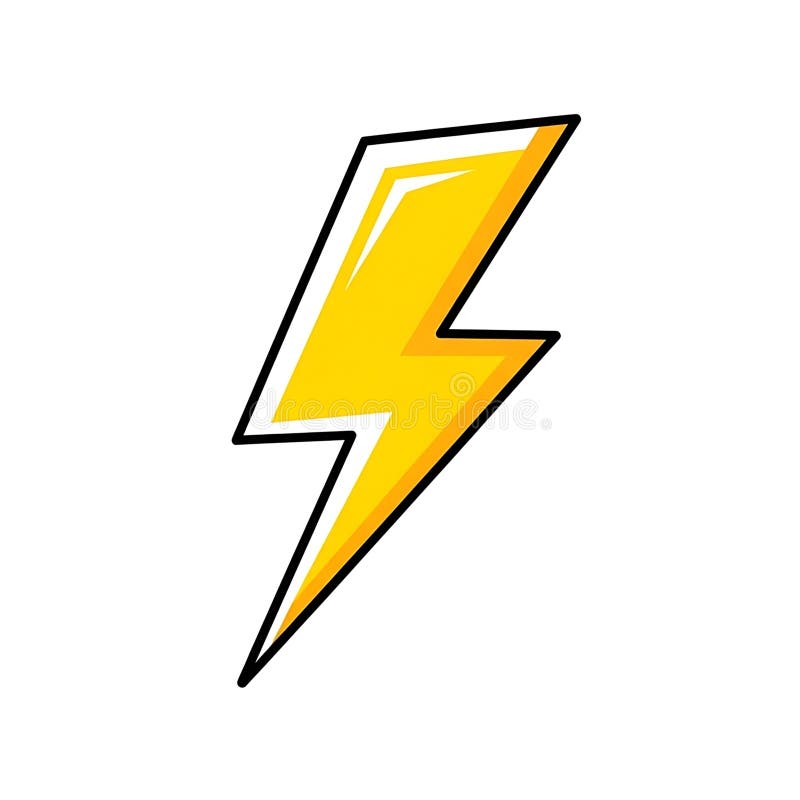 Cartoon Lightning Bolt with Black Outline on White Background Stock Illustration - Illustration ...