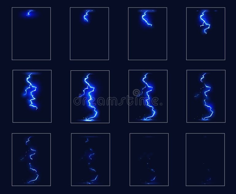 Cartoon Lightning Sprite Animation Effect, Game Ui Stock Vector ...