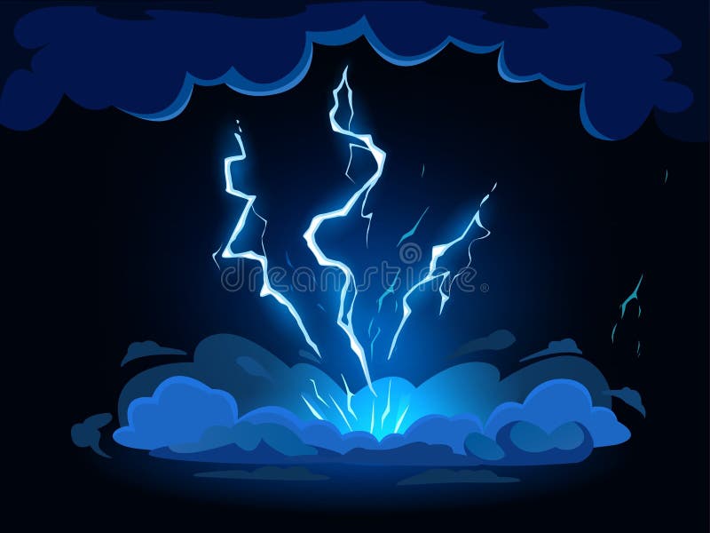 Cartoon Lightning Strike. Thunderbolt Hit from Thunderstorm Clouds ...
