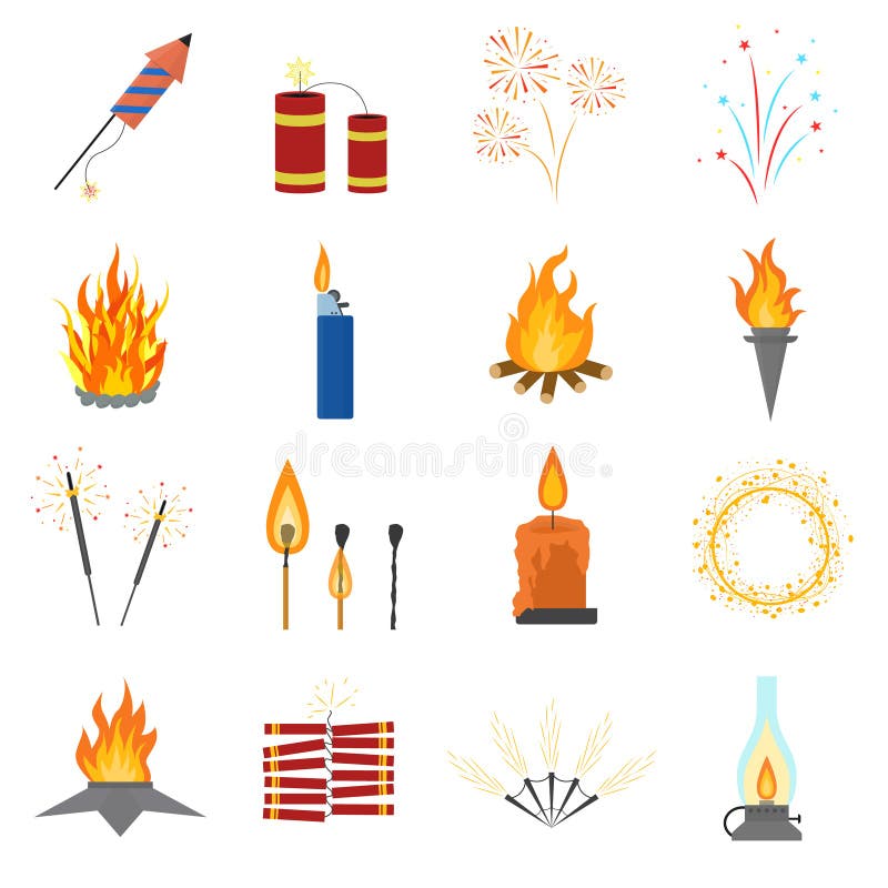 Cartoon Lights and Flames Signs Icon Set. Vector Stock Vector ...