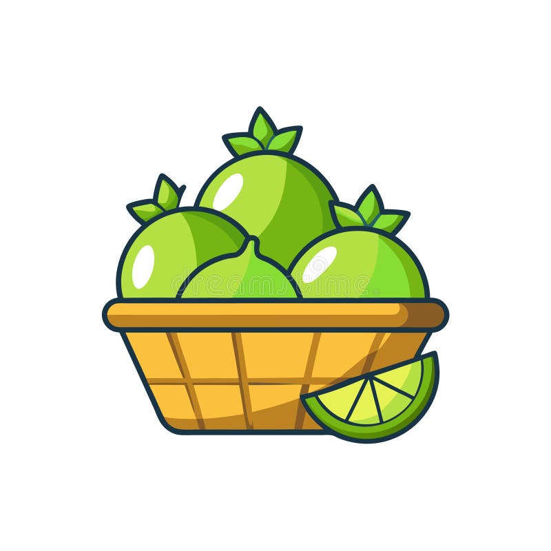 Cartoon Limes in Basket Illustration, Fresh and Vibrant Stock Image ...
