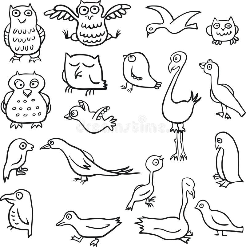 Cartoon line drawing birds stock vector. Illustration of funny - 38077910