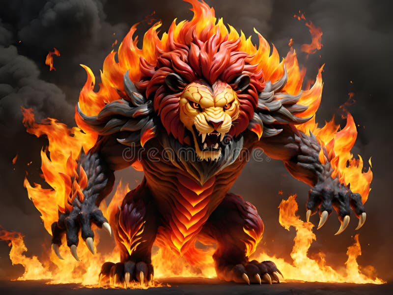 Cartoon Lion in Fire with Flames Stock Illustration - Illustration of ...