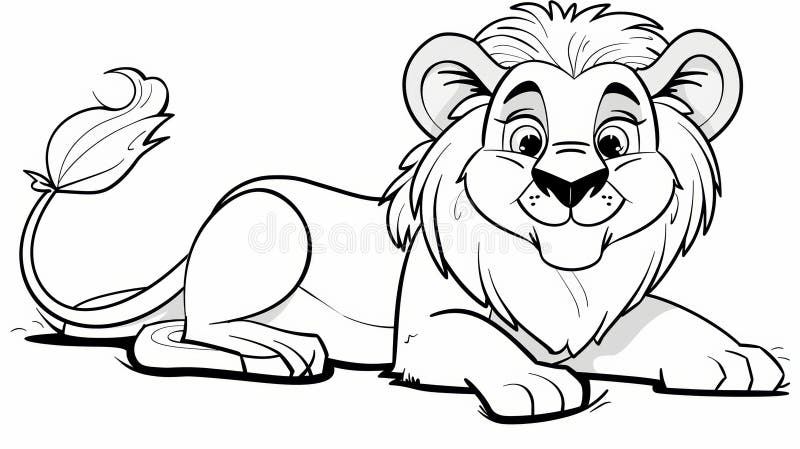 A Cartoon Lion Laying Down Coloring Pages, AI Stock Illustration ...