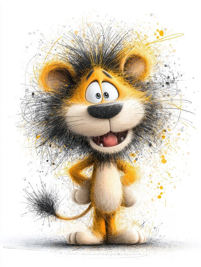A Cartoon Lion with a Messy, Scribble-style Mane and Exaggerated ...