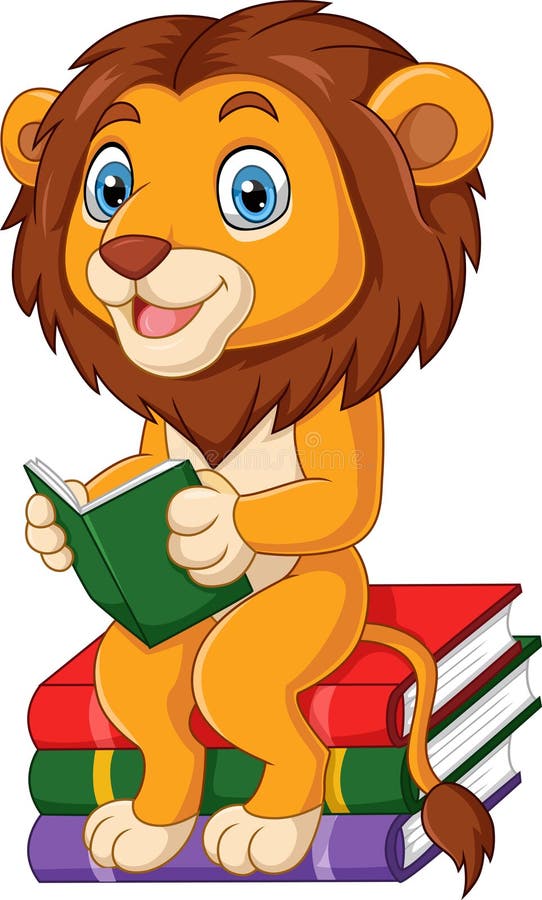 Cartoon Lion Reading a Book Stock Vector - Illustration of nerd, feline ...