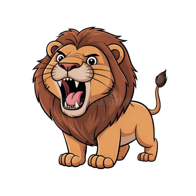 Cartoon Lion Roaring with Its Mouth Open Showing Teeth and Tongue on ...