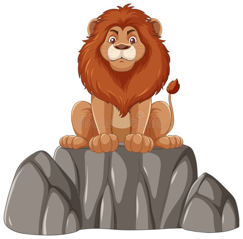 Lion Seated Atop a Grey Stone Formation Stock Vector - Illustration of ...