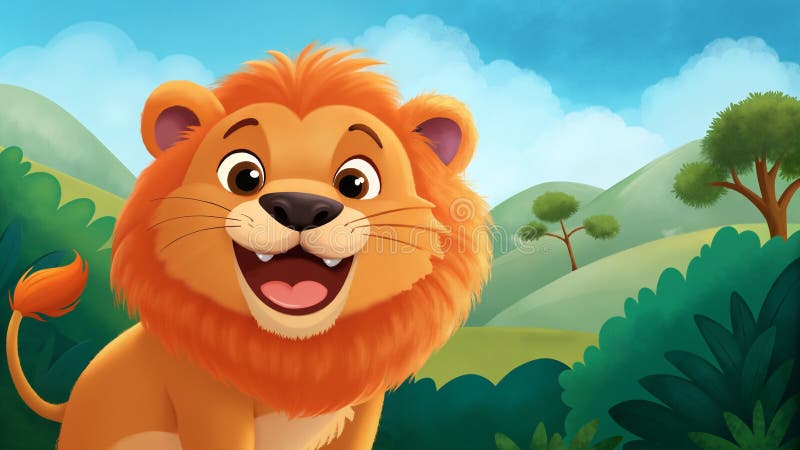 A Cartoon Lion is Smiling and Looking at the Camera Stock Illustration ...