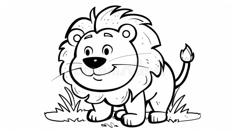 A Cartoon Lion is Standing in the Grass Coloring Page, AI Stock ...