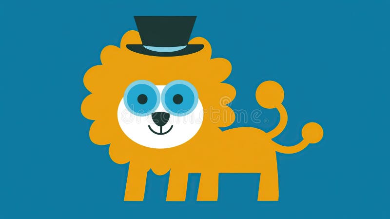 Cartoon Lion, Top Hat, Blue Background, Playful, Illustration Stock ...