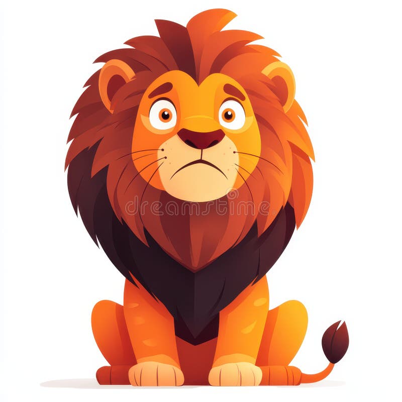 Cartoon Lion with Vibrant Mane, Sitting and Looking Curious Stock ...