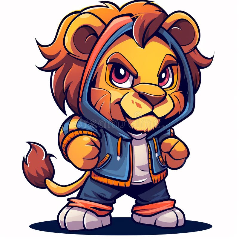 Stylized Cartoon Lion Character in Hooded Jacket with Confident ...
