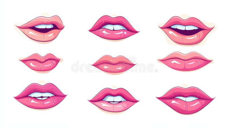 Cartoon Lips Display a Range of Emotions, Capturing Joy, Surprise, and ...