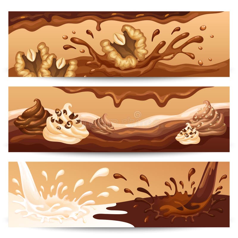 Cartoon Liquid Chocolate Horizontal Banners Stock Vector - Illustration ...