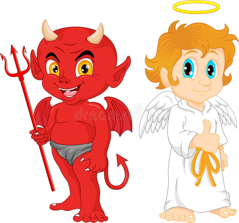 Cartoon Little Angel and Devil Stock Vector - Illustration of cherub ...