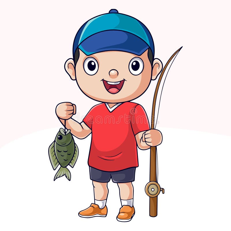 Cartoon Little Boy Catching Fish Stock Vector - Illustration of ...