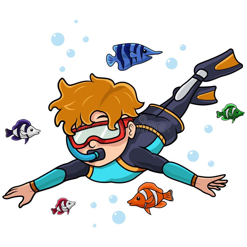 Cartoon Little Boy Diving in Underwater Stock Vector - Illustration of ...