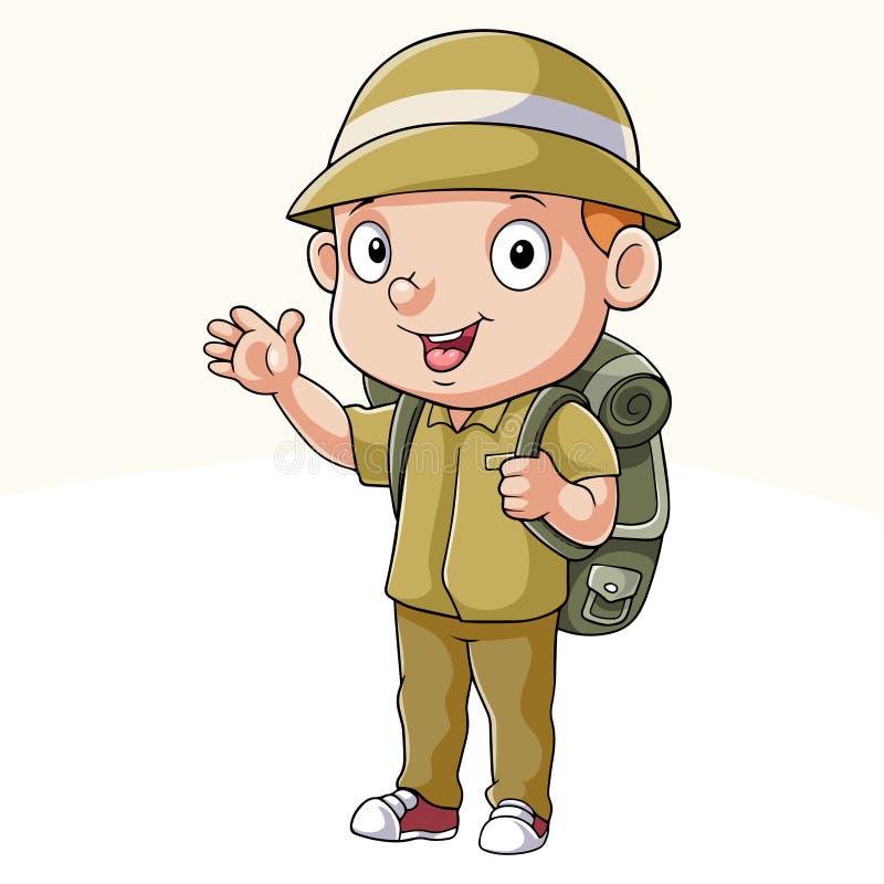 Cartoon Little Boy Explorer with Backpack Stock Vector - Illustration ...