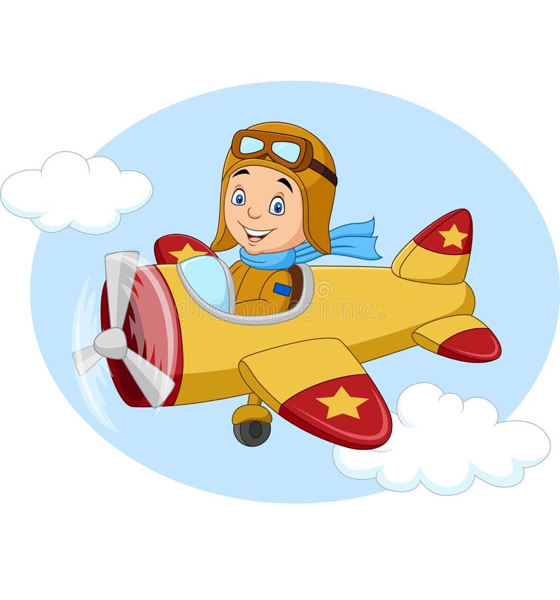 Cartoon Little Boy Operating a Plane Stock Vector - Illustration of ...