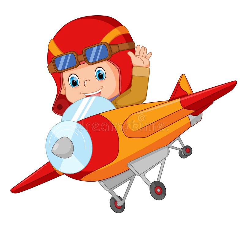 Cartoon Little Boy Operating a Plane Stock Vector - Illustration of ...