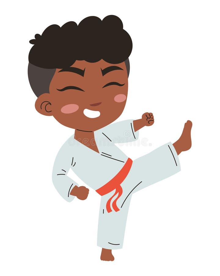 Cartoon Little Boy Practicing Karate Stock Vector - Illustration of ...