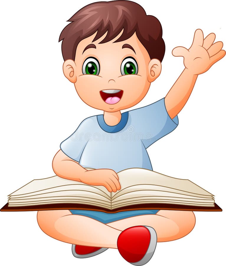 Cartoon Little Boy Reading a Book Stock Vector - Illustration of laugh ...