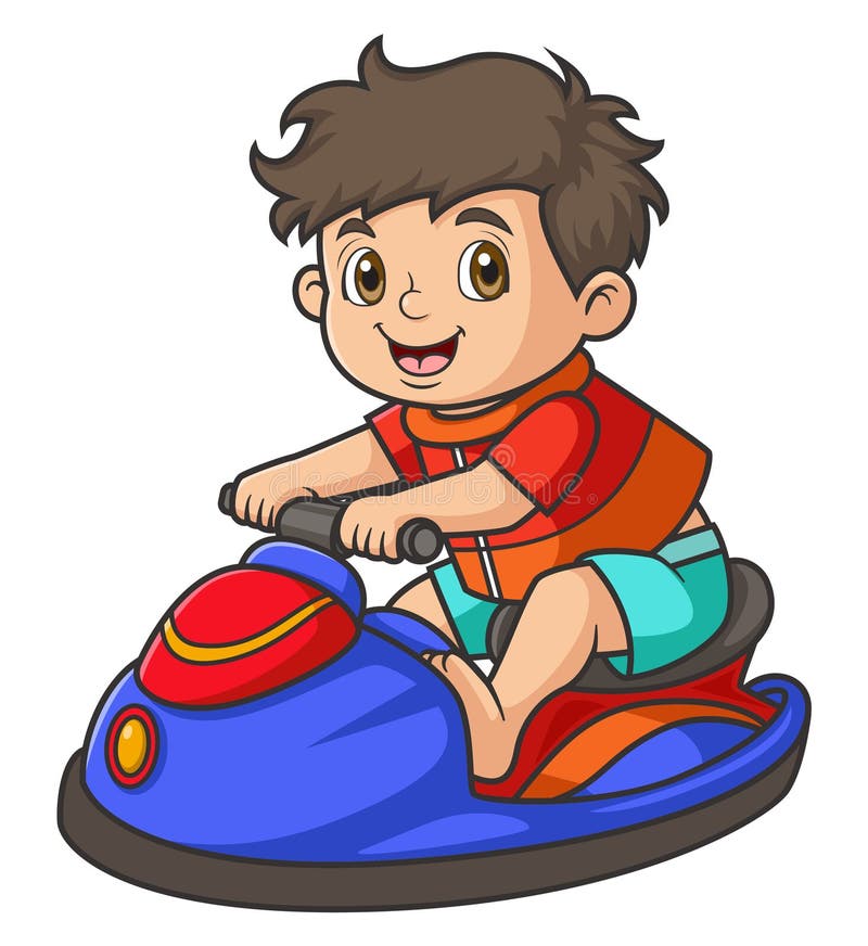 Cartoon Little Boy Rides a Jet Ski Stock Vector - Illustration of race ...