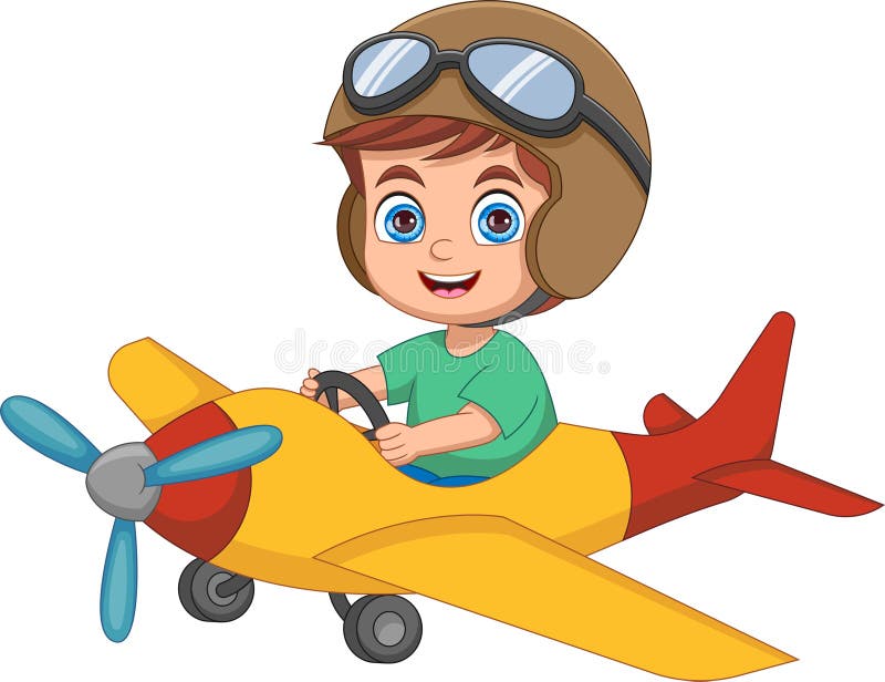 Cartoon Little Boy Riding an Airplane Stock Vector - Illustration of ...