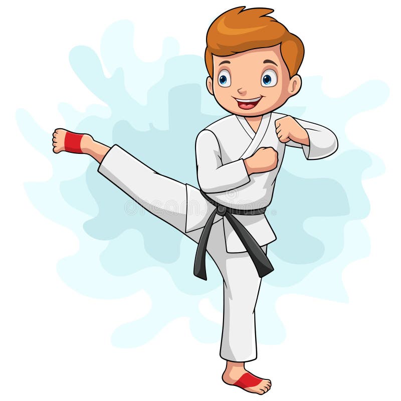 Cartoon Little Boy Training Karate Stock Vector - Illustration of ...