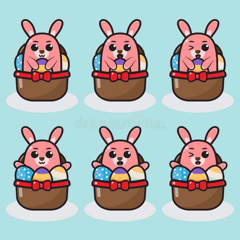 Cartoon Little Bunny Inside a Basket of Easter Egg. Stock Vector ...
