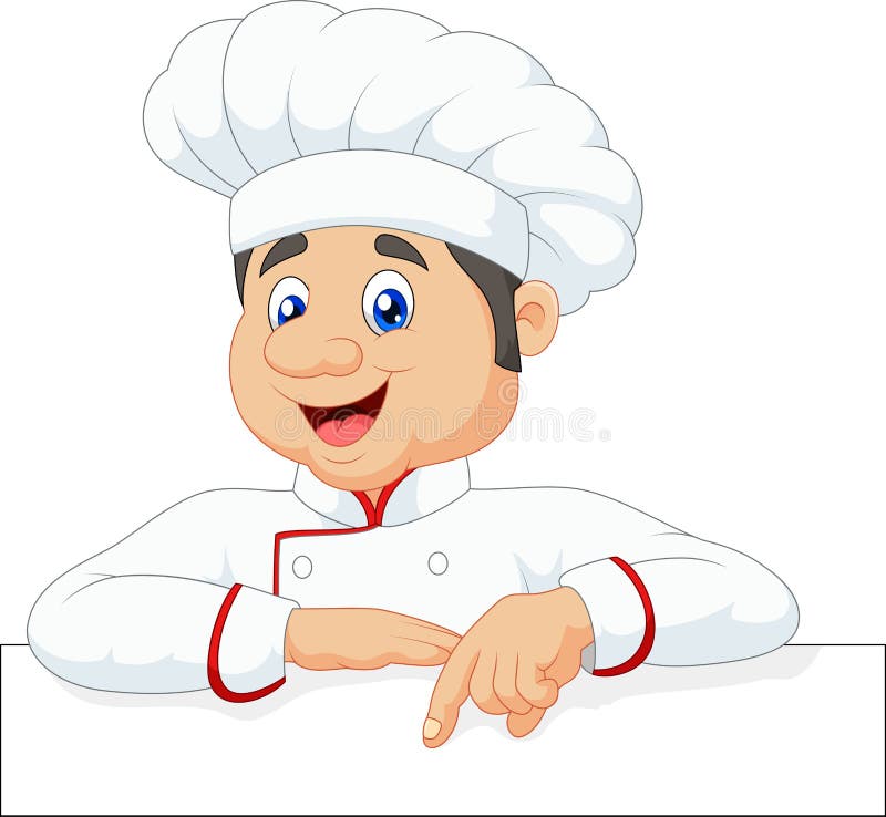 Cartoon Little Chef Pointing at a Banner or Menu Stock Vector ...