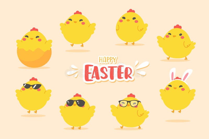 Cartoon Little Chick Hatched Eggs on Easter. Decorate Greeting Cards ...
