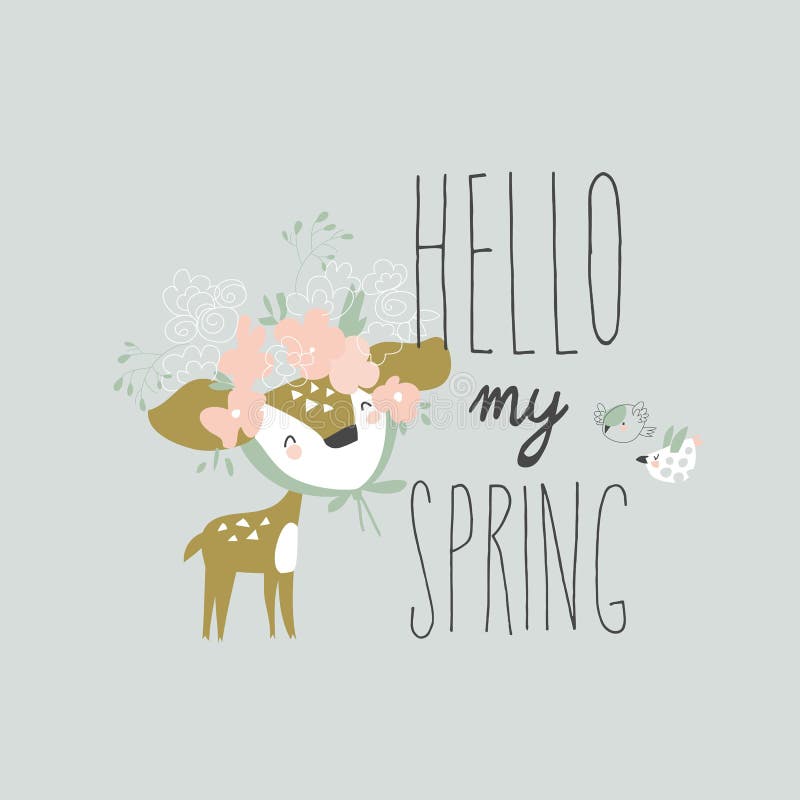 Cartoon Little Deer with Wreath Meeting Spring Stock Vector ...