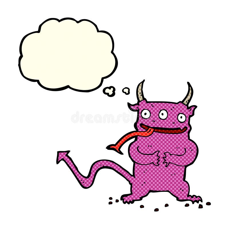 Cartoon Little Demon with Thought Bubble Stock Illustration ...