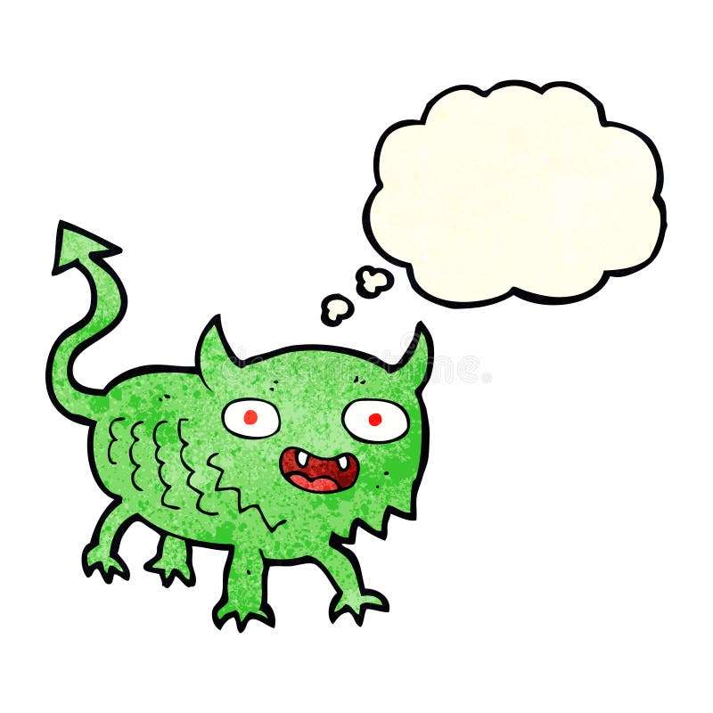 Cartoon Little Demon with Thought Bubble Stock Illustration ...