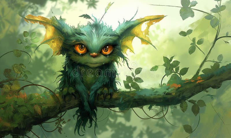 Cartoon Little Emotional Pixie Sitting on Tree. Stock Image - Image of ...