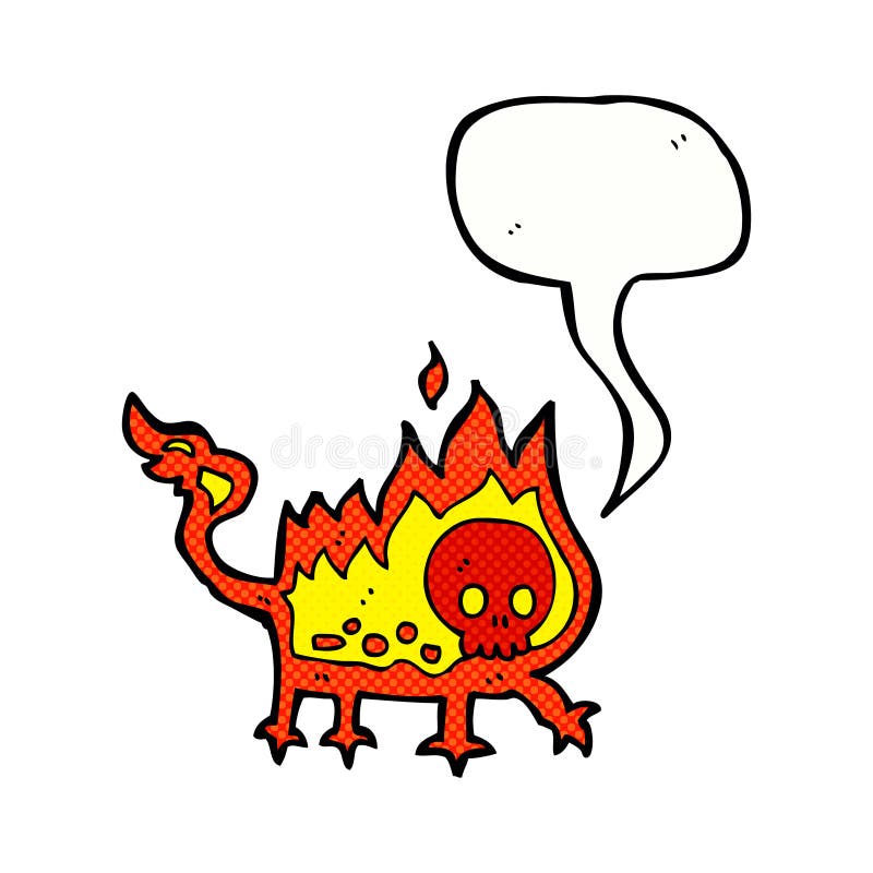 Cartoon Little Fire Demon with Speech Bubble Stock Illustration ...