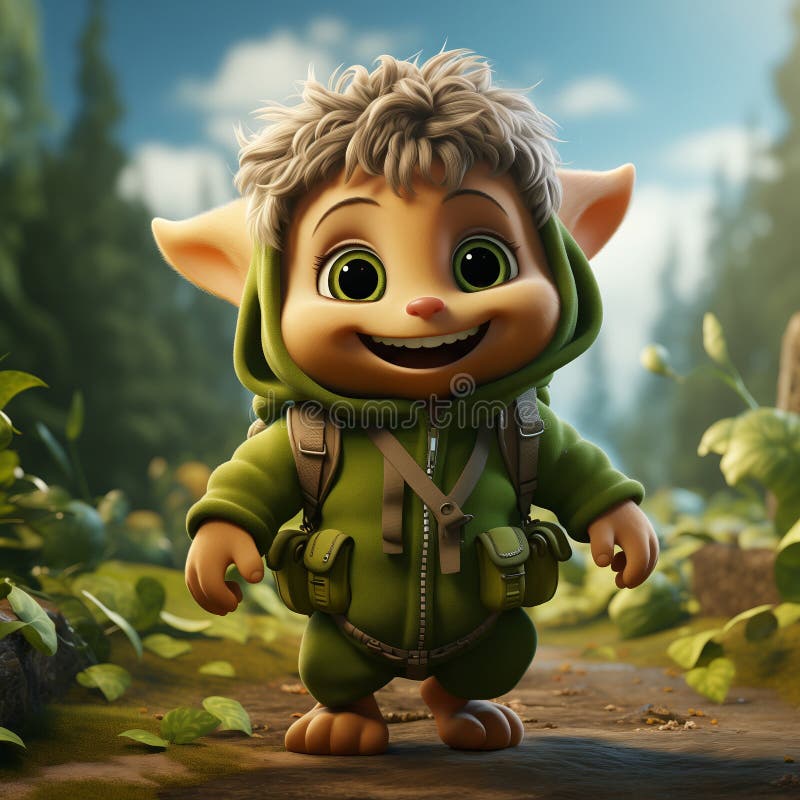 Cartoon Little Funny Pixie on Abstract Background. Stock Photo - Image of concept, people: 343762744