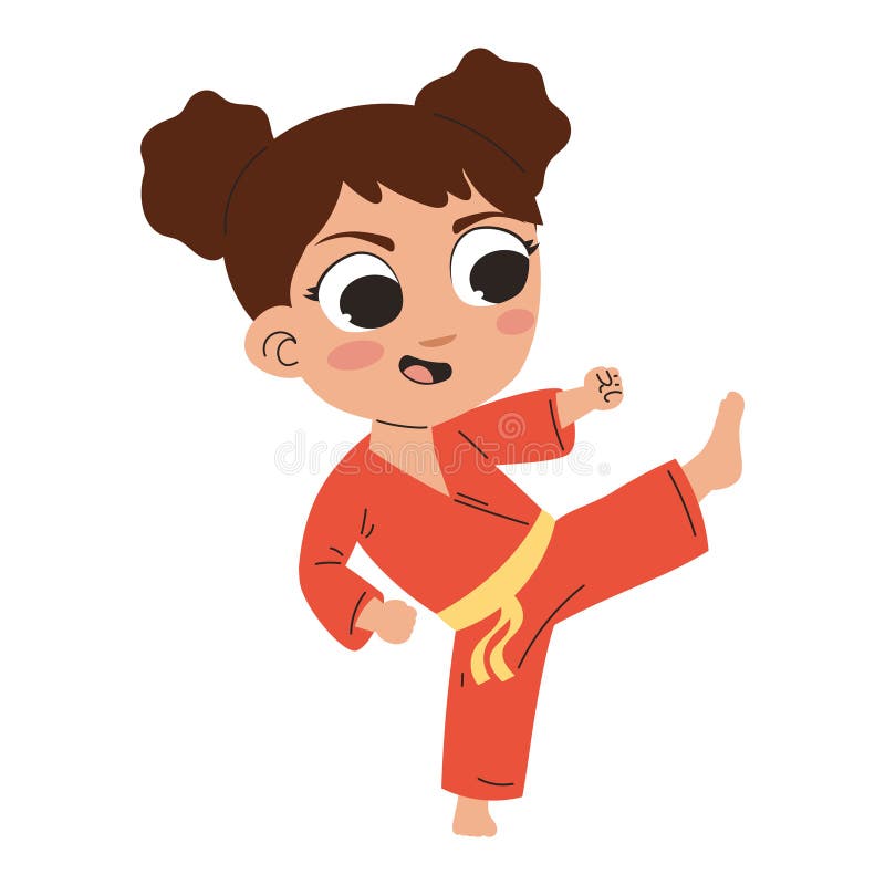 Cartoon Little Girl Practicing Karate Stock Vector - Illustration of ...