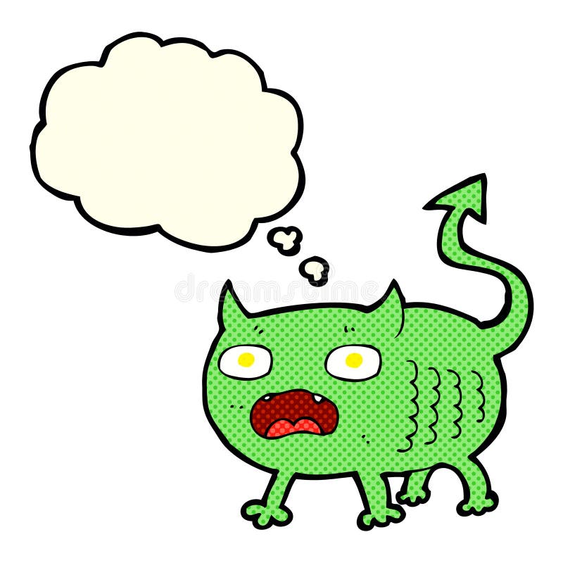Cartoon Little Imp with Thought Bubble Stock Illustration ...
