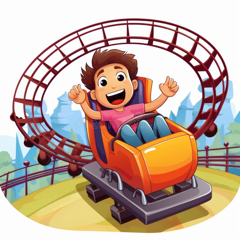 Cartoon Little Kid Play in Roller Coaster, Vector Illustration Stock ...