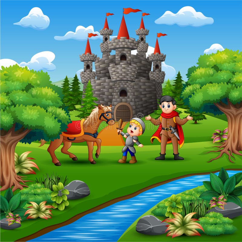 Cartoon of Little Knight and a Prince on the Castle Page Stock Vector ...