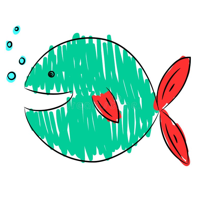 Cartoon Little Round Fish. Vector Graphics, Sketch Doodle Stock ...